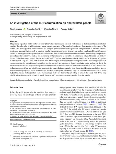 Pdf An Investigation Of The Dust Accumulation On Photovoltaic Panels