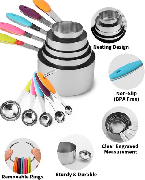 Joyhill Juego De 10 Tazas Y Cucharas Medidoras De Acero Inoxidable Con