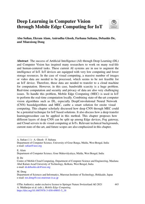 PDF Deep Learning In Computer Vision Through Mobile Edge Computing For IoT