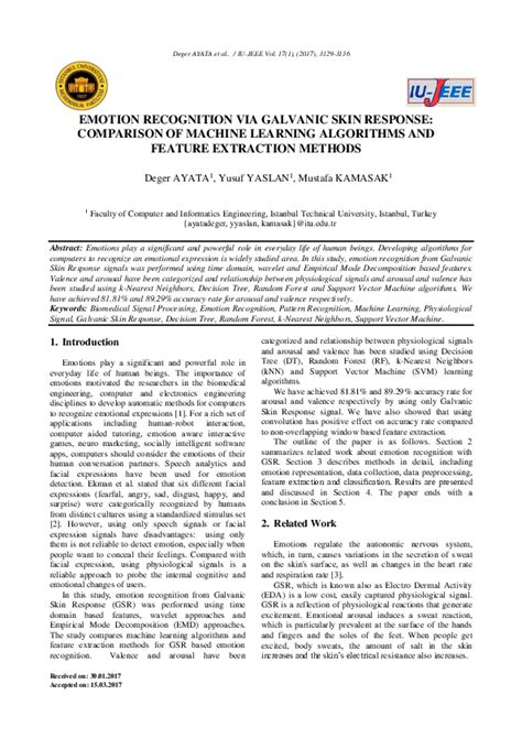 Pdf Emotion Recognition Via Galvanic Skin Response Comparison Of Machine Learning Algorithms