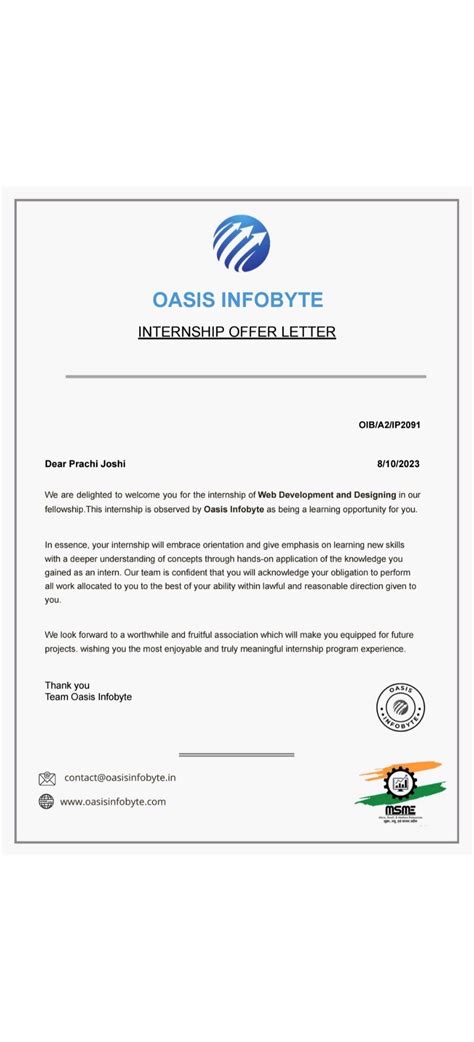 Prachi Joshi On Linkedin Oasisinfobyte Webdevelopment Internship Connections Learncoding