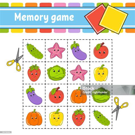 아이들을위한 메모리 게임 교육 개발 워크 시트 액티비티 페이지 어린이를위한 퍼즐 게임 논리적 사고 훈련 격리된 벡터 그림입니다 재미있는 캐릭터 만화 스타일입니다 0명에 대한