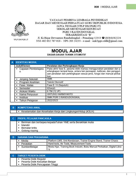 Modul Ajar Word Dpk Tkr Kls X Pdf