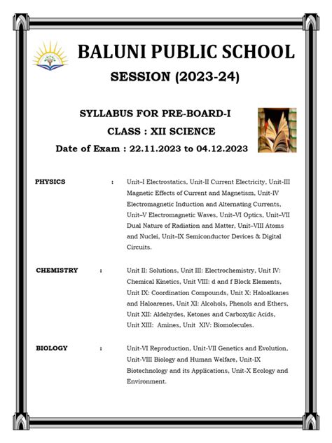 Xii Science Pre Board Syllabus And Datesheet Pdf Electromagnetic Radiation Electromagnetism