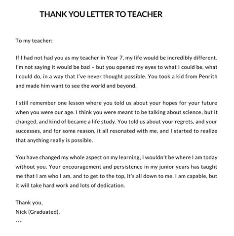 How To Word A Thank You Letter For Teacher Best Examples