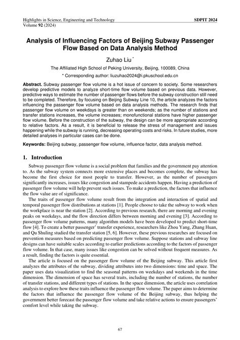 Pdf Analysis Of Influencing Factors Of Beijing Subway Passenger Flow Based On Data Analysis Method