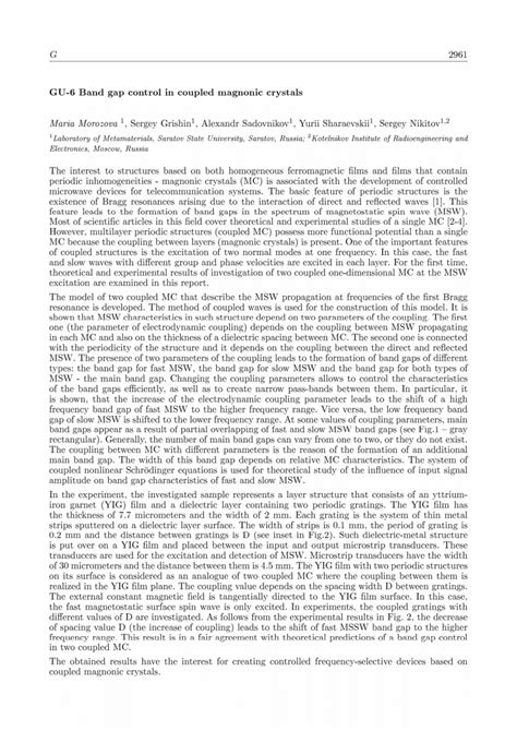 Pdf Band Gap Control In Coupled Magnonic Crystals