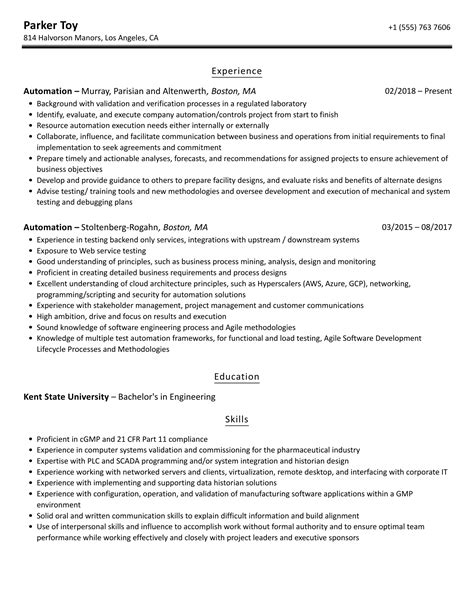 Automation Resume Samples Velvet Jobs