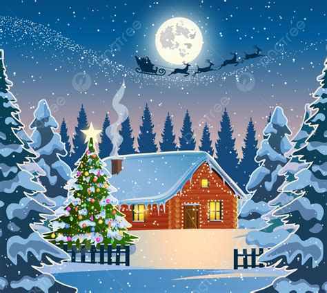 겨울 눈 풍경과 크리스마스 트리가 있는 집 장면 광장 우편 엽서 배경 일러스트 및 사진 무료 다운로드 Pngtree