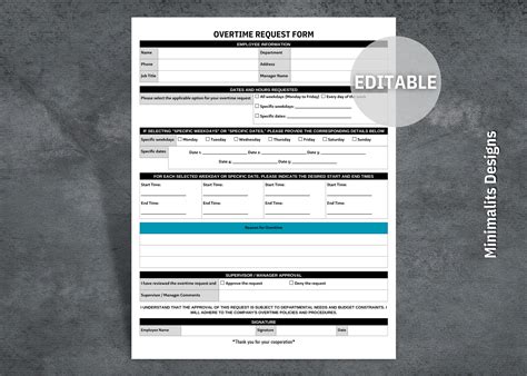 Overtime Request Form Printable Employee Time Template HR Templates Human Resources Business