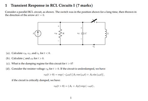 Solved Consider A Parallel RCL Circuit As Shown The Switch Chegg