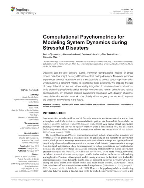Pdf Computational Psychometrics For Modeling System Dynamics During Stressful Disasters