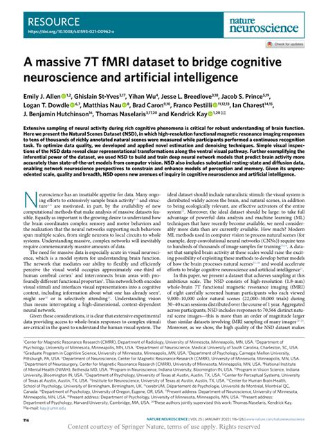 A Massive 7t Fmri Dataset To Bridge Cognitive Neuroscience And Artificial Intelligence Request Pdf