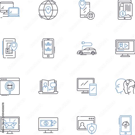 Cyberworld Line Icons Collection Cybersecurity Encryption Malware Hacktivism Phishing