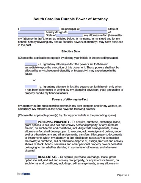 Free South Carolina Durable Financial Power Of Attorney Form Pdf Word