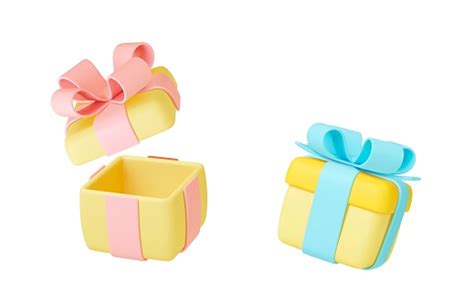 활로 3d 선물 상자를 열고 닫습니다 명절 선물 고립된 선물은 요소를 렌더링합니다 디자인을 위한 빈 상자 벡터 템플릿 3차원