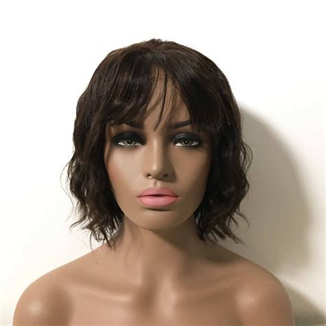 Natural Black Human Hair Wig For Women Lace Front Wigs With Bangs Short
