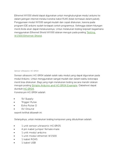 Mengukur Jarak Dengan Sensor Ultrasonic Hc Sr04 Melalui Link Ethernet W1500 Pdf Protokol