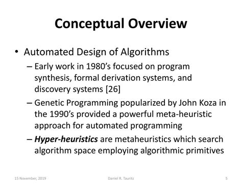 a tutorial on hyper heuristics for the automated design of algorithms