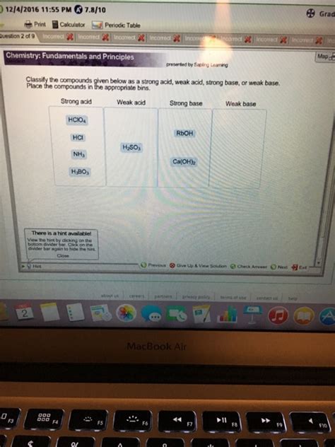 solved classify the compounds given below as a strong acid