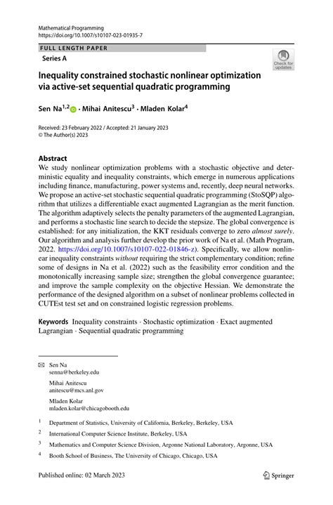 Pdf Inequality Constrained Stochastic Nonlinear Optimization Via