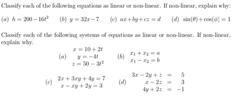 Solved Classify Each Of The Following Equations As Linear Or Chegg