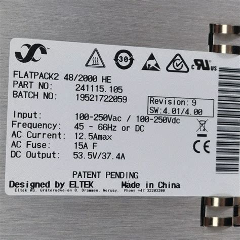 Eltek Rectifier Module Flatpack2 48v 2000he High Efficiency