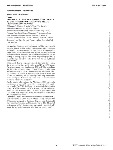 Pdf O007 Validation Of An Under Mattress Sleep Tracker To Estimate