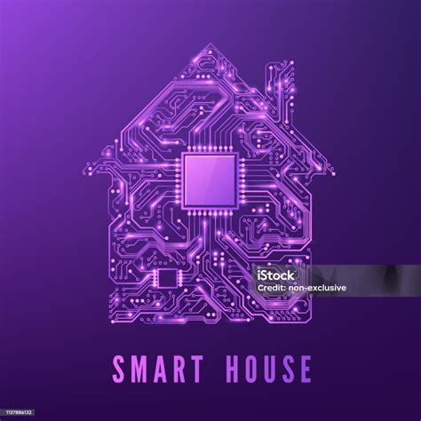 스마트 홈 또는 Iot 개념 Cpu와 보라색 회로 집입니다 미래와 혁신 기술 배경입니다 벡터 일러스트 0명에 대한 스톡 벡터 아트 및 기타 이미지 Istock
