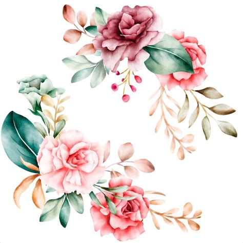 손으로 그린 꽃과 나뭇잎 꽃다발 무료 벡터