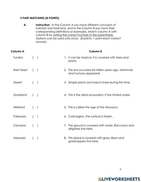 Science Test 4th Grade Online Exercise For Live Worksheets