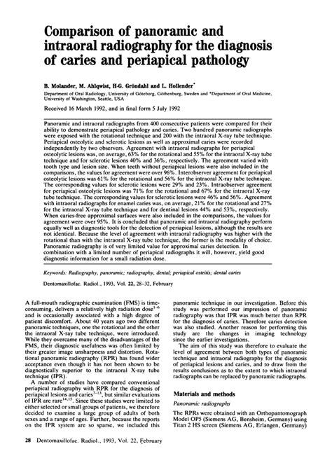 Pdf Comparison Of Panoramic And Intraoral Radiography For The Diagnosis Of Caries And