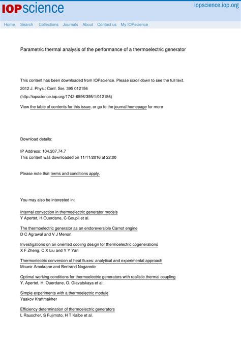 Pdf Parametric Thermal Analysis Of The Performance Of A