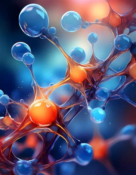 Abstract Microscopic View Of Neural Network Cells With Orange Nodes And