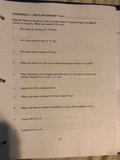 solved experiment 1 postlab exercise name make the