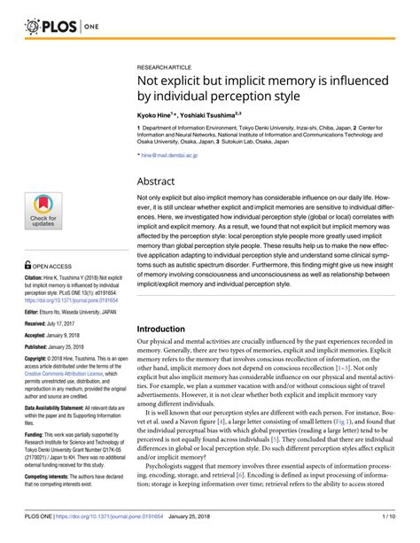 Pdf Not Explicit But Implicit Memory Is Influenced By Individual