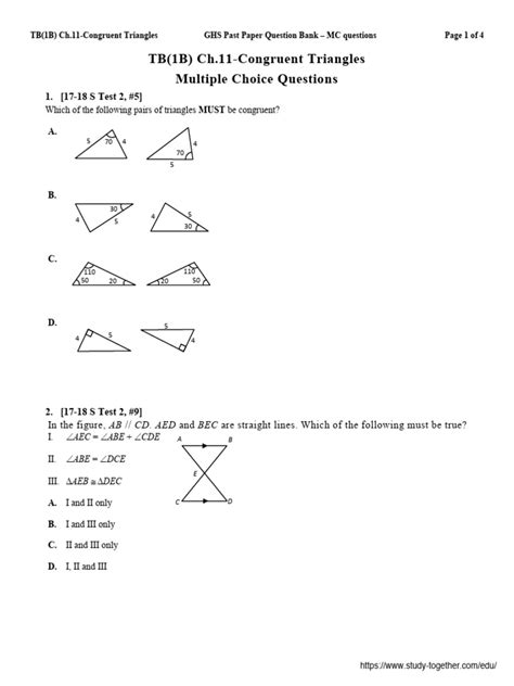 Good Hope School 16 21 1b Ch 11 Congruent Triangles Download Free Pdf Classical Geometry