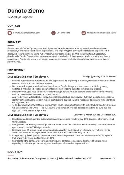 Devsecops Engineer Resume Cv Example And Writing Guide