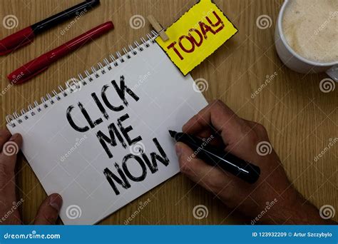 Handwriting Text Writing Click Me Now Concept Meaning Internet Helping Desk Press The Button