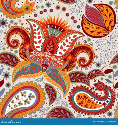 Colorful Floral Decorative Pattern For Textile Cover Wallpaper Fabric Ethnic Vector