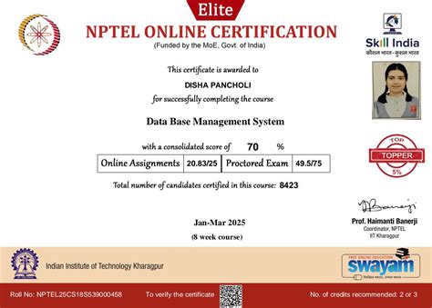 Nptel Databasemanagementsystem Dbms Topper Academicachievement