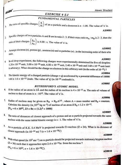 Atomic Structure Questions Pdf