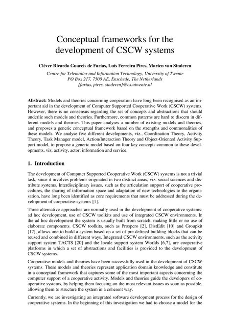 pdf conceptual frameworks for the development of cscw systems