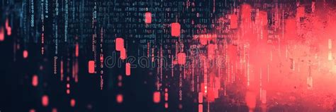 red warning symbols emerging from a digital stream of binary code representing a data breach