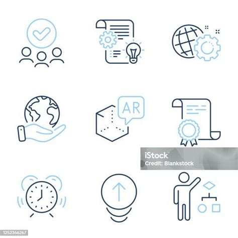 알고리즘 시간 관리 및 증강 현실 아이콘 설정 스 와이프 서 기어와 코그 휠 표지판 벡터 가상현실에 대한 스톡 벡터 아트 및