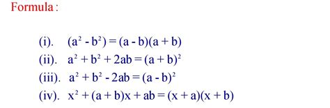 Factorisation Formula For 8th Class Formula In Maths