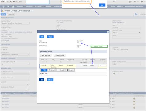 Work Order Completion With Backflush After Inventory Issue Generates Error — Netsuite Community