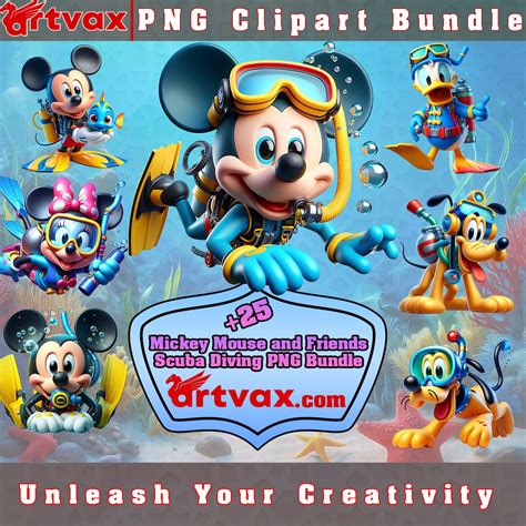 Mickey Mouse And Friends Scuba Diving Png Bundle Digital Download 🐠🤿 Artvax