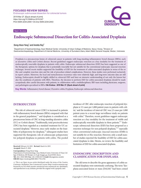 Pdf Endoscopic Submucosal Dissection For Colitis Associated Dysplasia