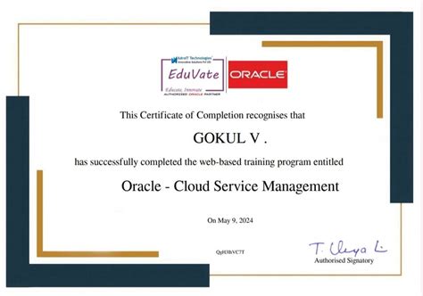 Gokul V On Linkedin I Glad To Share Certificate From Oracle Cloud Service Management